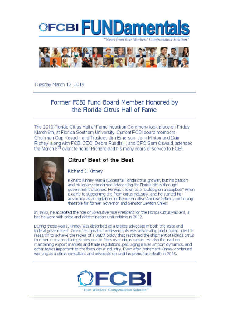 Richard J. Kinney Honored by Florida Citrus Hall of Fame - FCBI